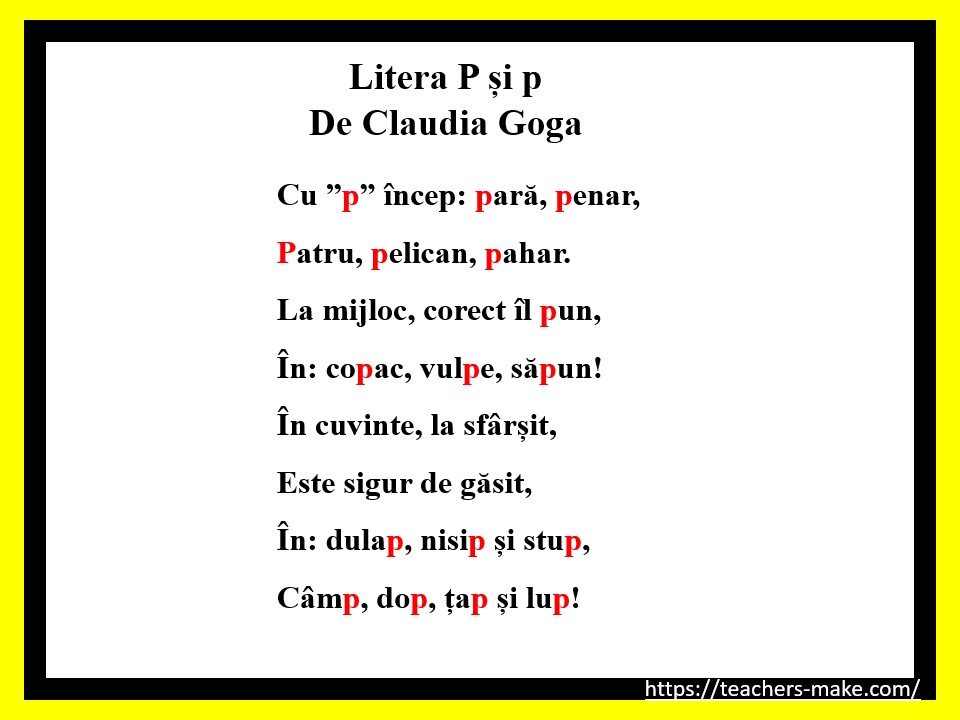 Litera și sunetul ”P” ( ”p”) – Teachers make
