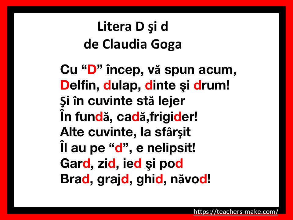 Litera și sunetul ”D” ( ”d”) – Teachers make