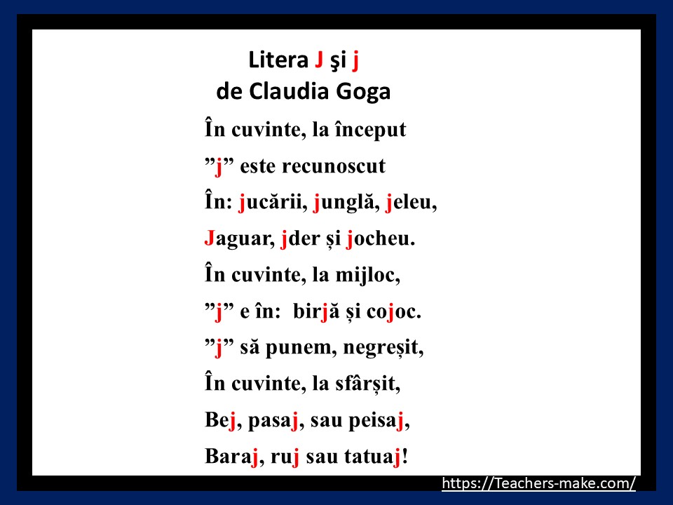 Litera și sunetul ”J” ( ”j”) – Teachers make