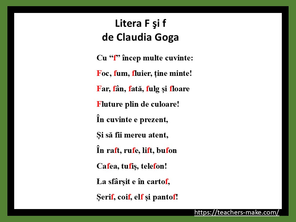 Litera şi sunetul F (f) – Teachers make