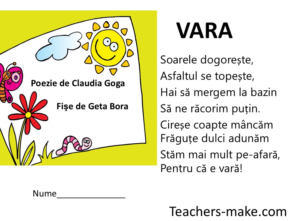 VARA/ Poezie de Claudia Goga/Fişe de Geta Bora – Teachers make
